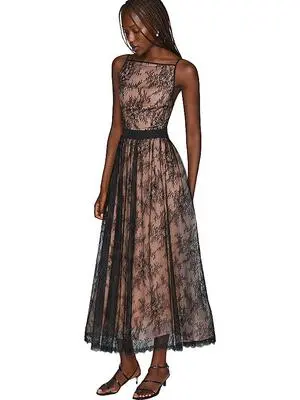 Anthropologie Lace Organza Midi Dress - Black