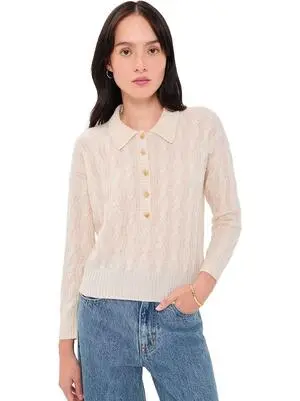 L'Agence Airy Cabled Knit Polo Sweater - Ivory