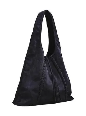 BTB LOS ANGELES Suede Tassel Hobo Bag Dark Navy