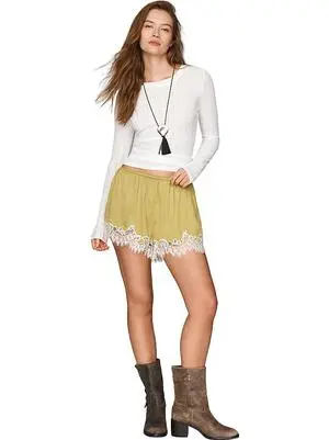 ROCOCO Lace-trim Shorts - Olive
