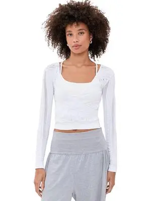 Free People Vixen Layer Tee Geometric Print, V-neck, Long Sleeve - White