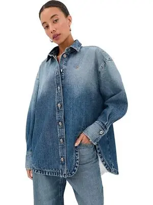 Attico Bomber Denim Button Down Shirt - Sky Blue