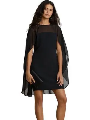 Ralph Lauren Cape Georgette Cocktail Dress - Black
