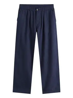 Universal Works Pleated Track Pant In Wool Herringbone - Navy