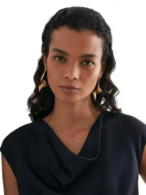 REISS Cate Silk Cowl-neck Sleeveless Top - Navy