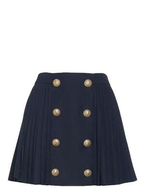 Balmain Virgin Wool Pleated Mini Skirt - Blue