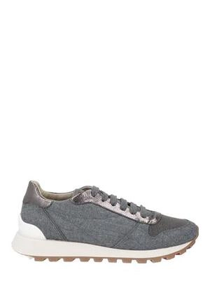 Brunello Cucinelli Textile Fibers And Brass Embellished Sneakers - Blue