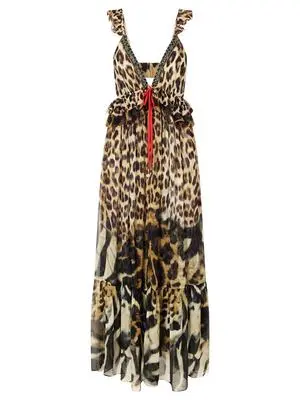 Camilla Leotigra Land Crystal-embellished Animal-print Silk Maxi Dress - Multi