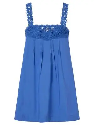 Posse Veda Broderie Anglaise Organic Cotton Poplin Mini Dress - Blue