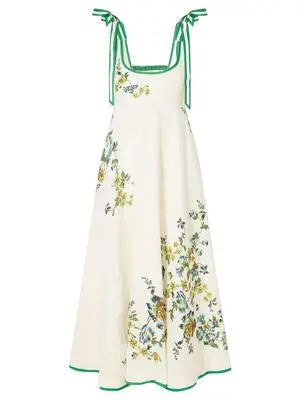 ALEMAIS Phyllis Ballet Floral-print Linen Midi Dress - Cream