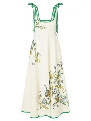 ALEMAIS Phyllis Ballet Floral-print Linen Midi Dress - Neutrals