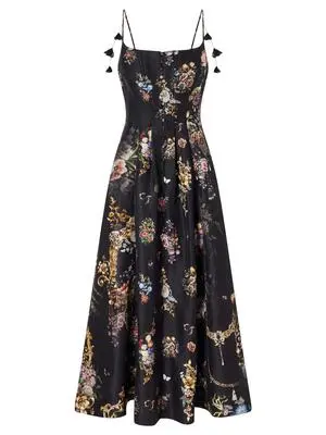 Camilla Camilla Flamenco Folklore Floral-Print Linen And Silk-Blend Dupioni Midi Dress Multi