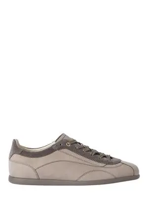 Brunello Cucinelli Nubuck And Suede Lace-up Sneakers With Slim Outsole - Stone Gray