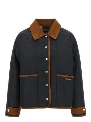 Barbour Quilted Jacket With Corduroy Collar And Logo Embroidery - Blue