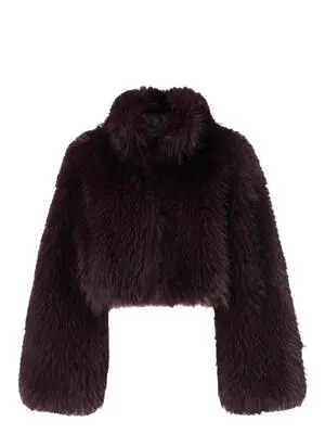 Pinko Cropped Fur Jacket With High Neck - Purple