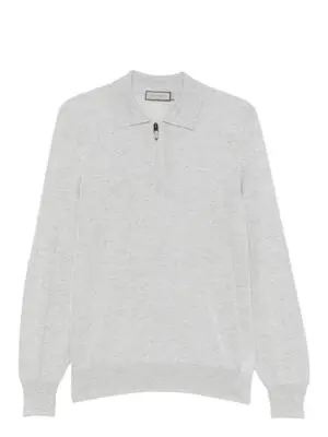 Canali Quarter-zip Knitted Polo Shirt Light Gray
