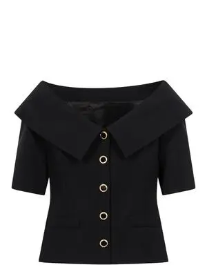 Alessandra Rich Crepe Off-shoulder Jacket - Black