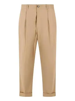 AMI Paris Pleated Straight Leg Trousers - Nude
