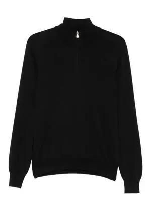 Tagliatore Quarter-zip Knitted Polo Shirt - Black