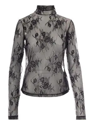 PATRIZIA PEPE Patrizia Pepe Lace Overlay High Neck Long Sleeve Top