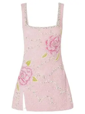 CLIO PEPPIATT Peony Embellished Stretch-mesh Mini Dress - Pink