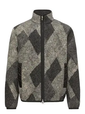 Moncler Diamond Pattern Wool Blend Zip-up Cardigan - Grey