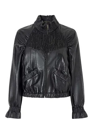 Chloé Shirred Leather Jacket - Black
