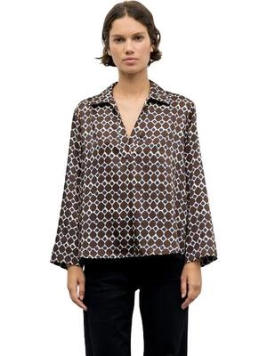 Gerard Darel Geometric Print Collared Shirt - Brown