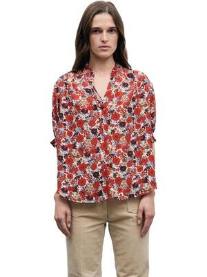 Gerard Darel Floral Printed Crepe Blouse With Ruffles - Ecru
