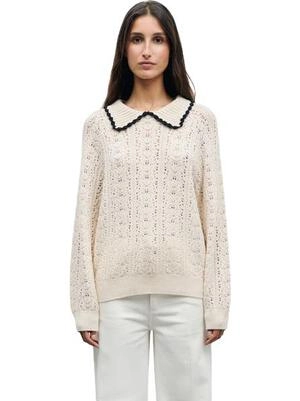 Gerard Darel Long Sleeve Crochet Collared Jumper - Ecru