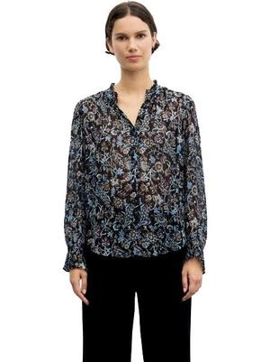 Gerard Darel Silk Blend Floral V-neck Blouse - Black