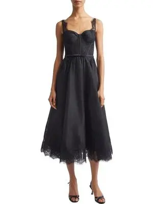 Zimmermann Valiant Lace Trim Corset Midi Dress - Black