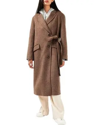 BELLE & BLOOM Right There Side Tie Wool Blend Coat - Walnut