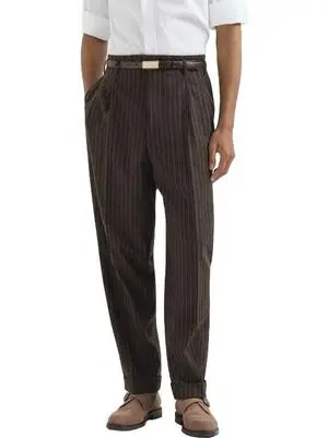 Brunello Cucinelli Virgin Wool And Cashmere Chalk Stripe Trousers - Brown