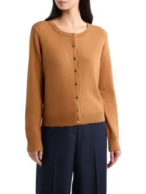 TAHARI ASL Fine-knit Cotton Blend Cardigan - Toffee