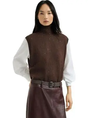 Brunello Cucinelli Brunello Cucinelli Cashmere And Silk Diamond Yarn Turtleneck Sweater Vest Brown