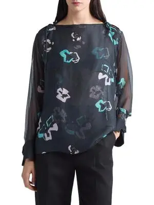 Emporio Armani Abstract Print Silk Top - Navy