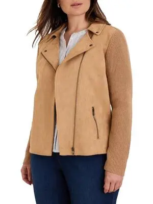 NIC+ZOE Mixed Media Moto Jacket - Caramel