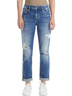 BAYEAS Paint Splatter High-waist Ripped Jeans - Mascara