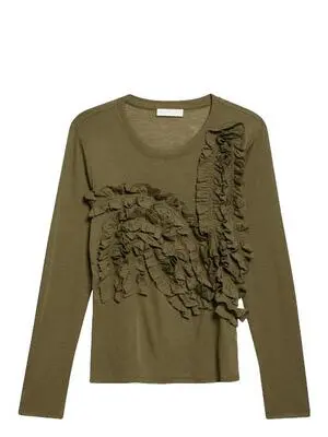 Ulla Johnson Polina Ruffle Wool Jersey Top - Loden