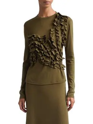 Ulla Johnson Polina Ruffle Wool Jersey Top - Loden