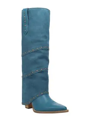 DINGO Studded Knee-high Western Boots - Blue