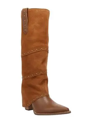 DINGO Studded Knee-high Western Boots - Brown