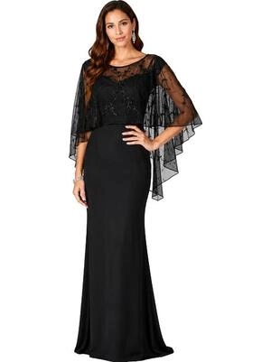 LARA NEW YORK LARA New York Flutter Capelet With Beaded Tulle Black