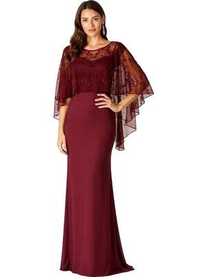 LARA NEW YORK LARA New York Flutter Capelet With Beaded Tulle Wine