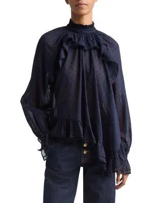 Ulla Johnson Marcella Clip Dot Ruffle Top - Nightfall