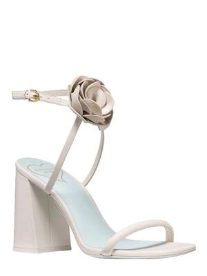Kate Spade New York Leather Block Heel Sandals With Floral Embellishment - Cream