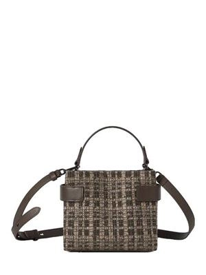 Brunello Cucinelli Essence Small Top-handle Bag In Suede With Precious Check Embroidery - Brown