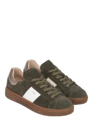 NEROGIARDINI Retro Low Top Suede Sneakers With Metallic Accents - Olive