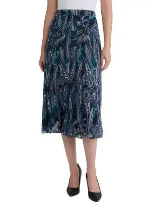 KASPER Paisley Print Midi Skirt - Black Multi